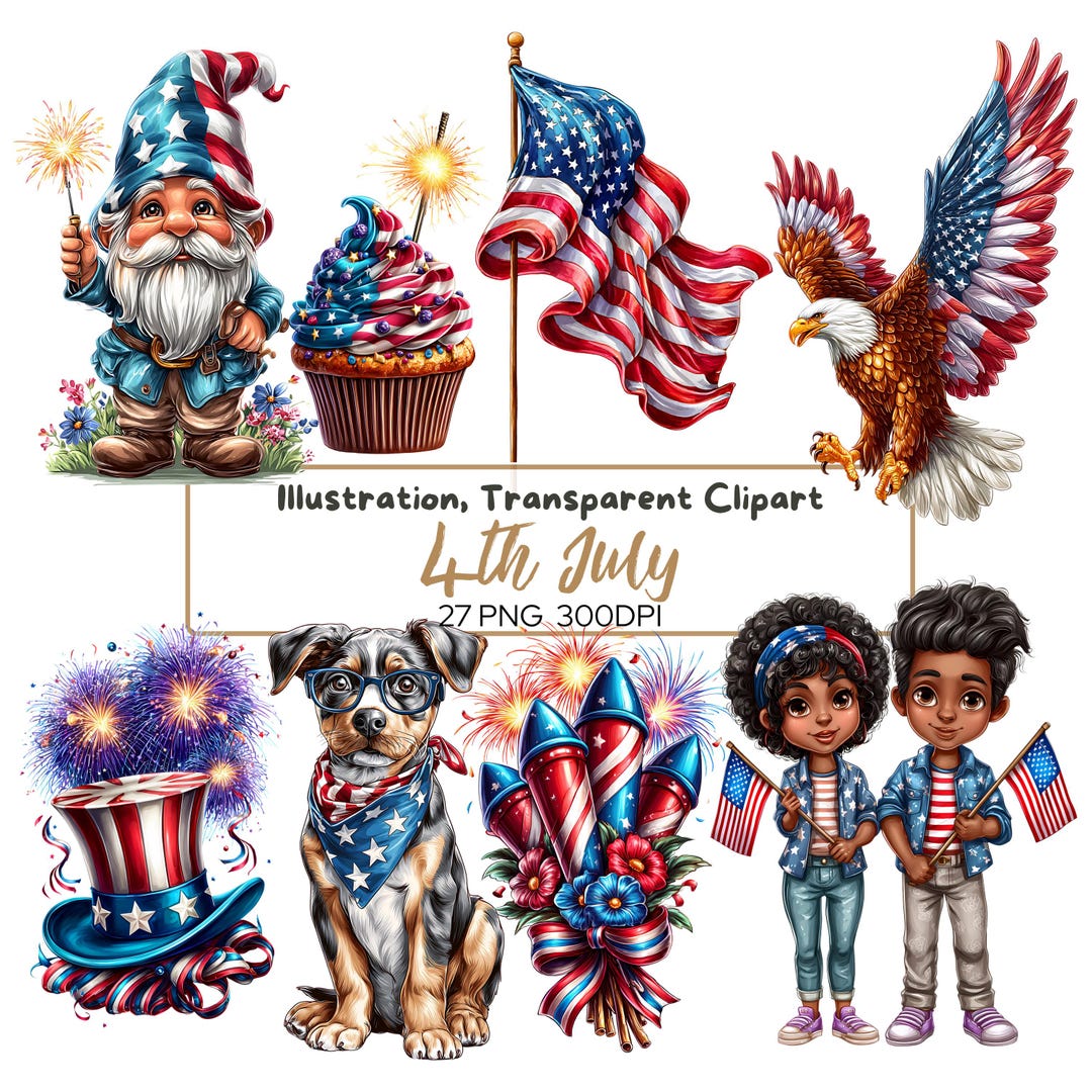4th of July Clipart Bundle: Patriotic USA Graphics (27 PNG Digital ...