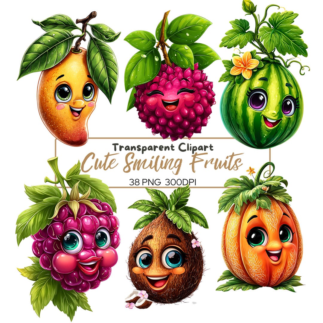 38 PNG FRUIT Cute Smiling Fruits Clipart | Fruit With Face ...