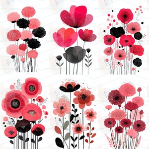 Red & Pink Watercolor Floral Clipart: Modern Flower PNG (digital ...