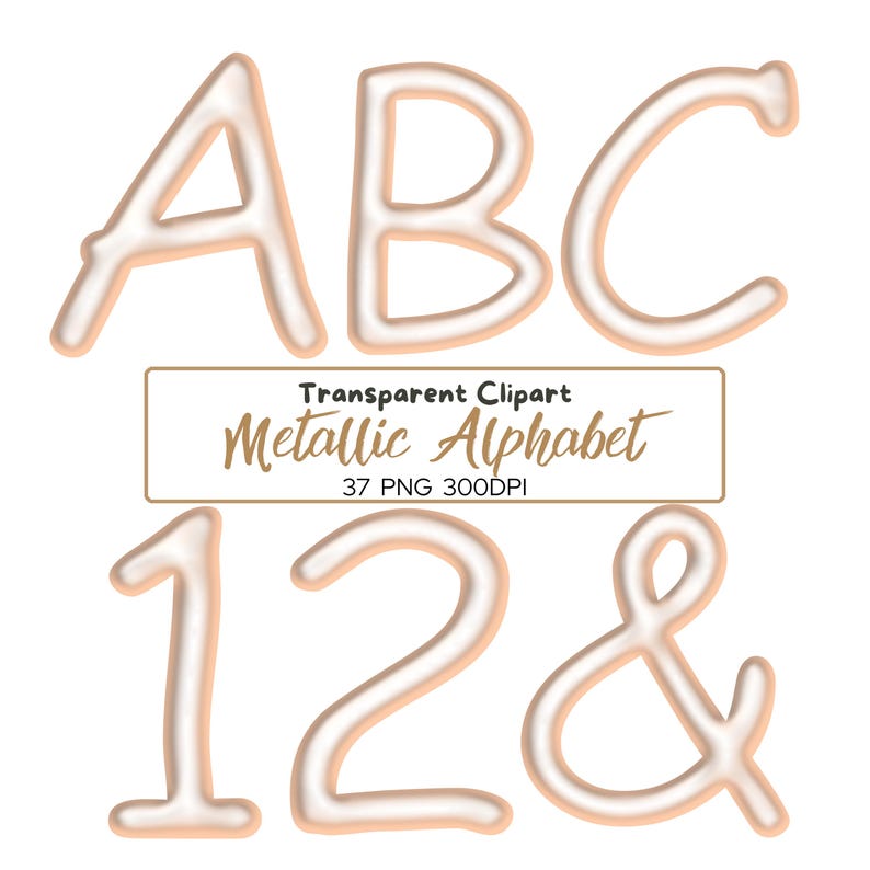 Peach Metallic Alphabet Clipart: Letters and Numbers PNG Bundle ...