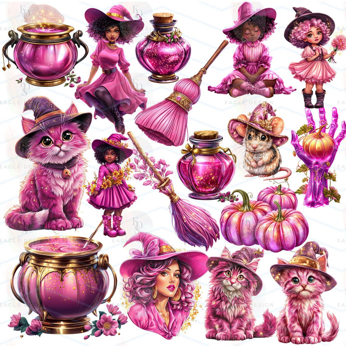 Pink Halloween Clipart Bundle: Witchy, Spooky, Kawaii (digital Download ...