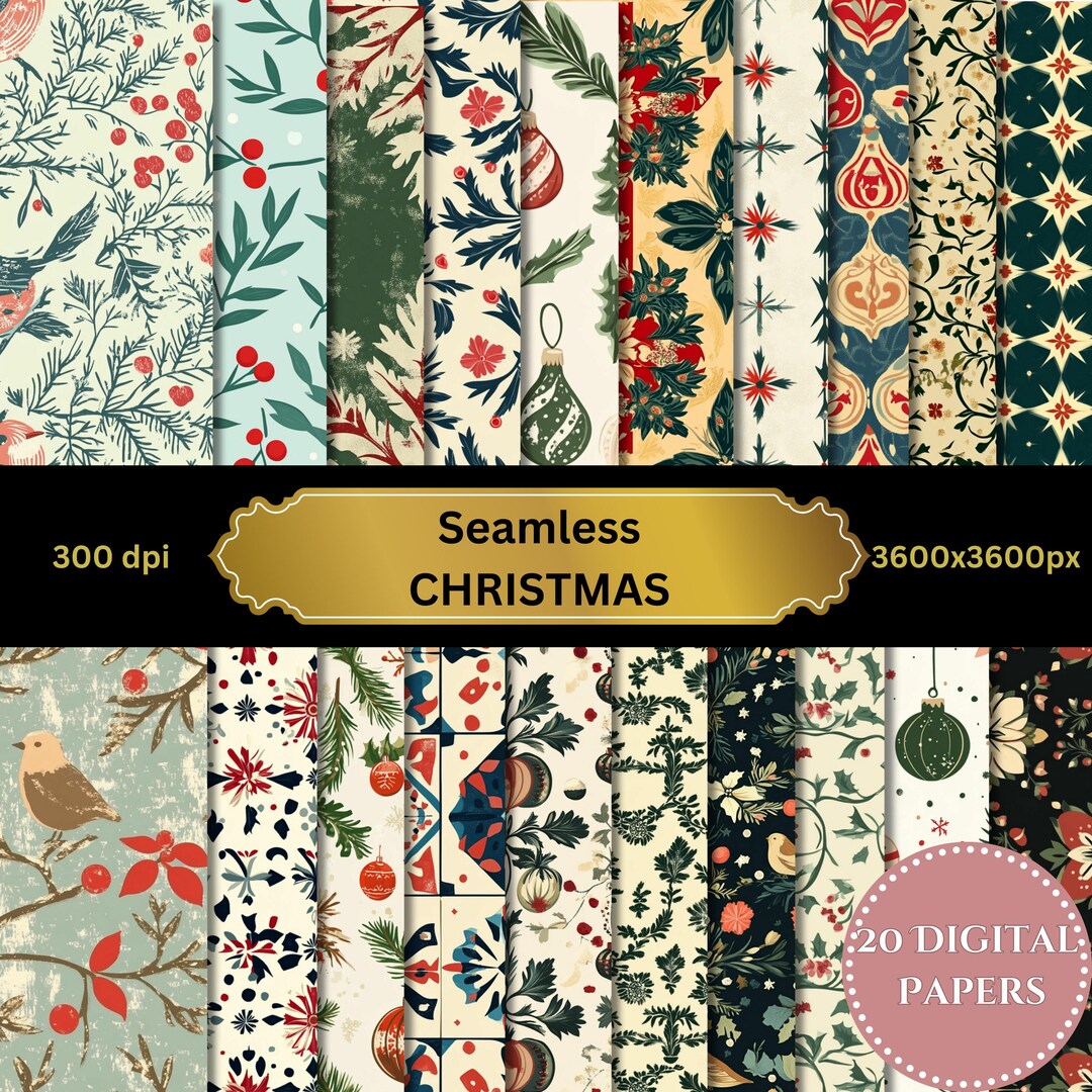 20 Vintage Christmas Paper, Seamless Digital Papers, Christmas ...