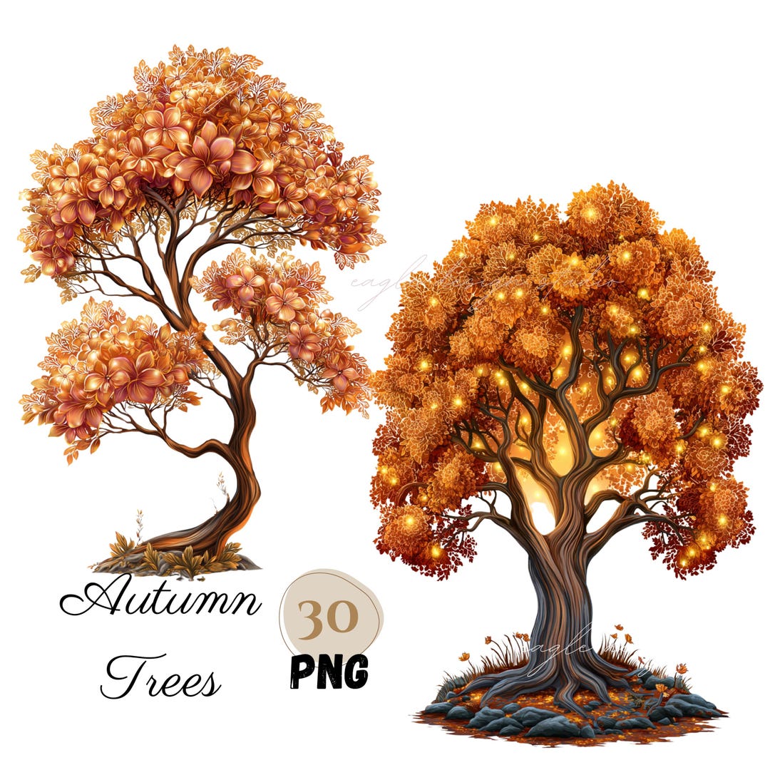 30 PNG Autumn Trees Clipart | Fall Autumn Glowing Tree Illustrations ...