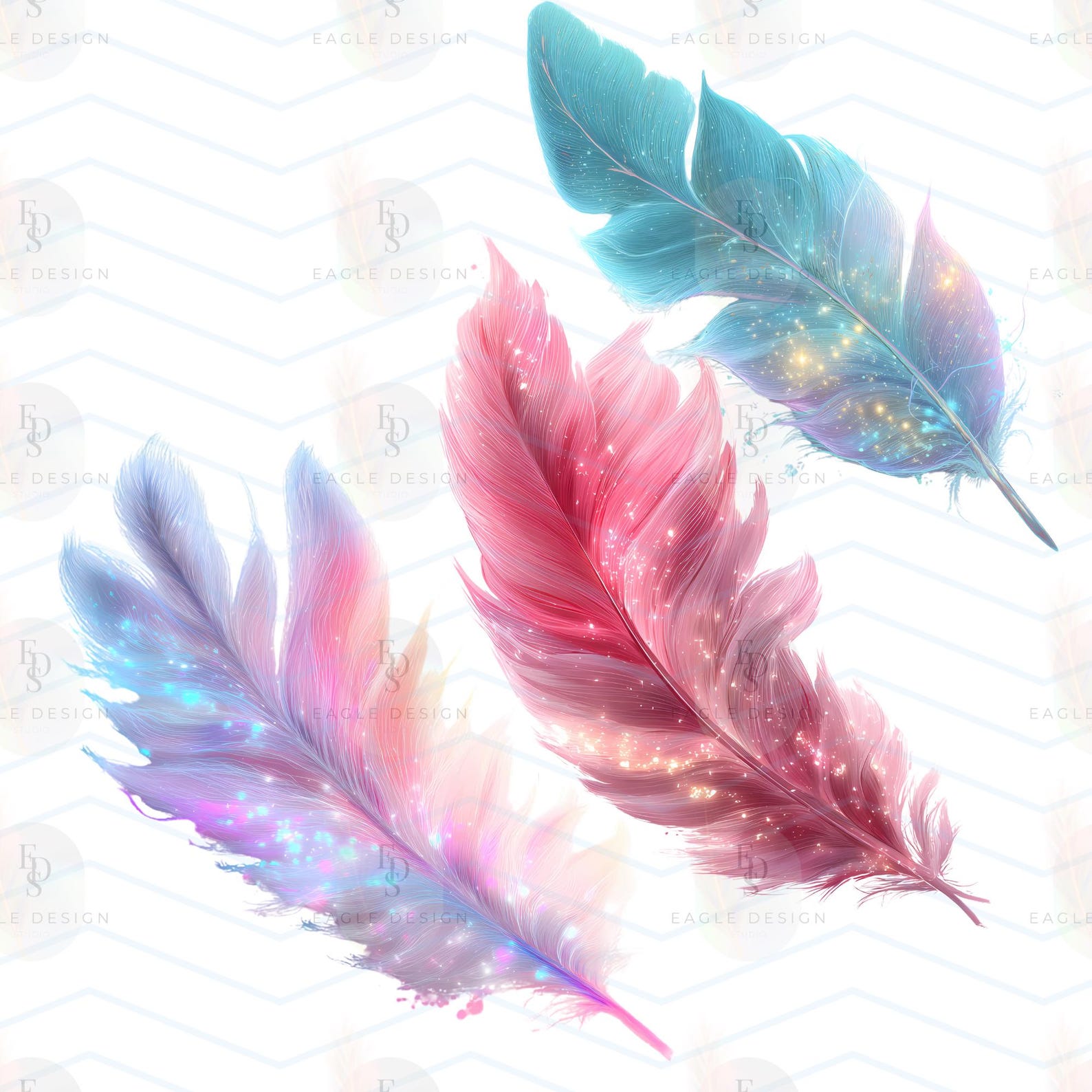 Sparkling Pastel Feather Clipart Bundle, 23 PNG Glitter Feathers ...