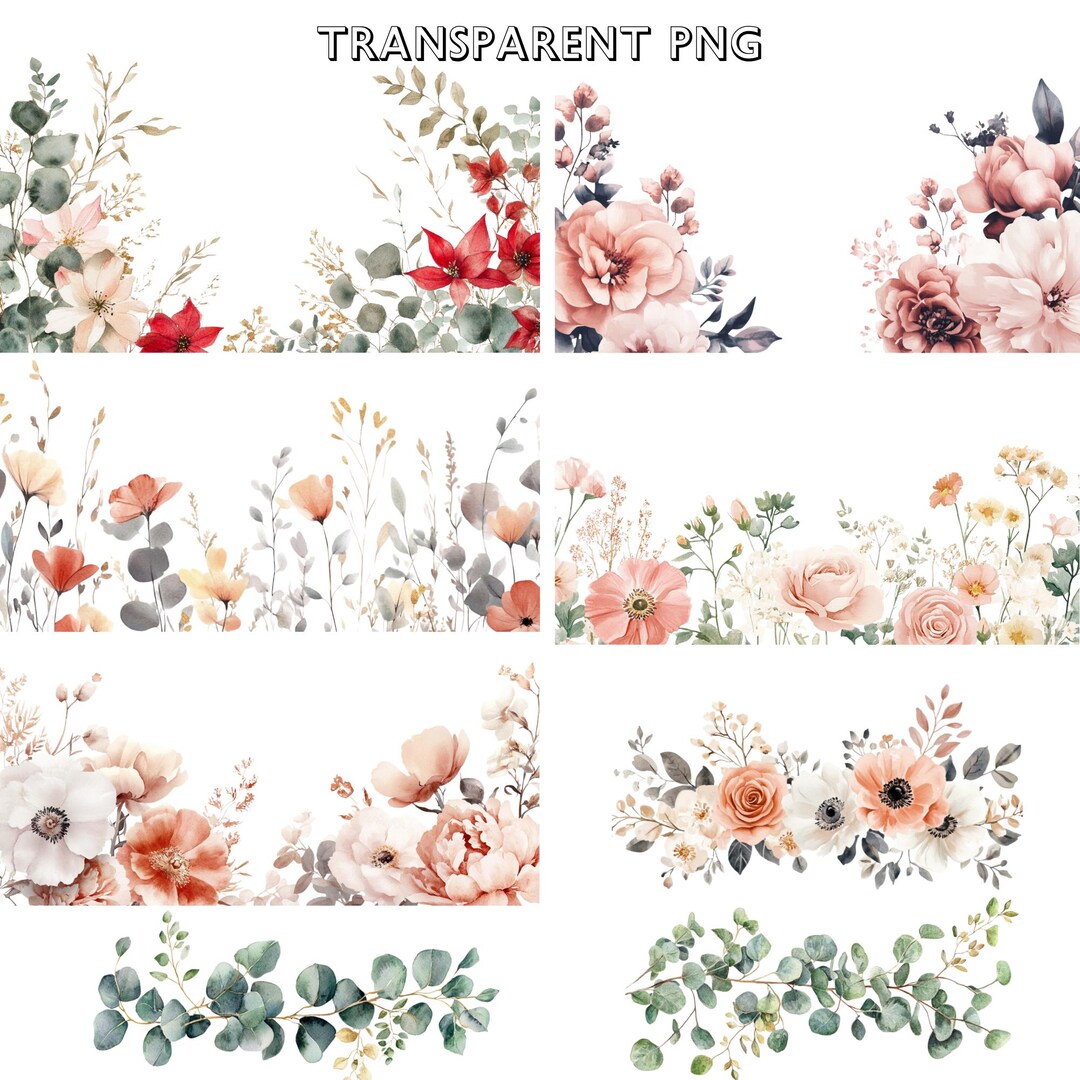 Watercolor BORDER Clipart, Wedding Floral Arrangements, Wedding Borders ...