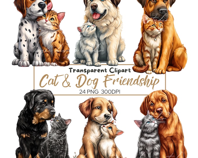 10 Cat and Dog Clipart, Friendship Clipart, High Quality Jpgs ...