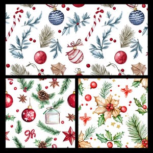 Watercolor Christmas Digital Paper Set - Christmas Seamless Pattern ...