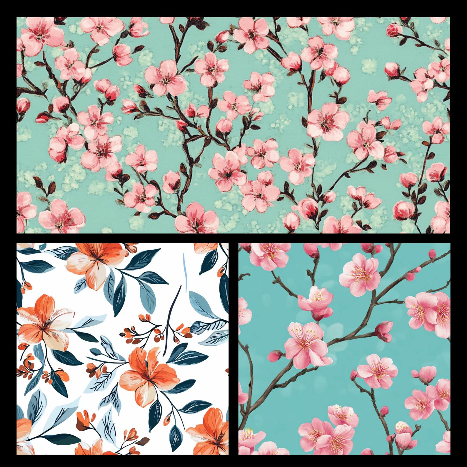 Watercolor Floral Digital Paper Set - Floral Seamless Pattern - Digital ...