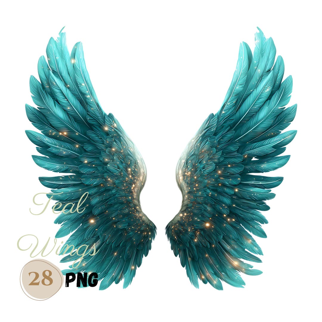 28 PNG Teal Angel Wings Clipart Bundle, Ethereal Teal Green Blue WINGS ...