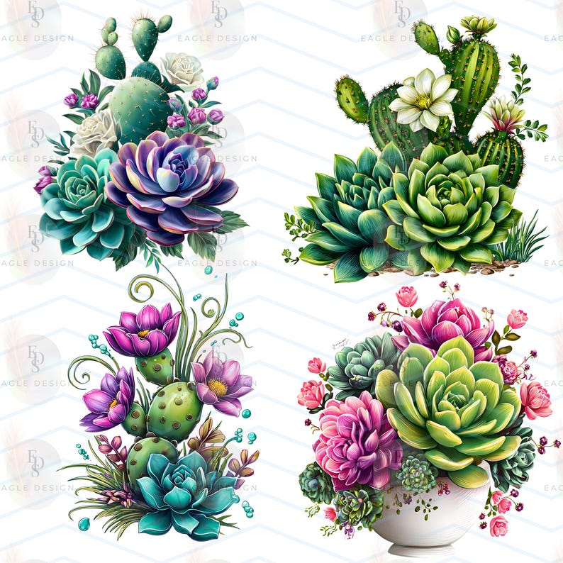 Watercolor Cactus Clipart Bundle: Succulent PNG Graphics (digital ...