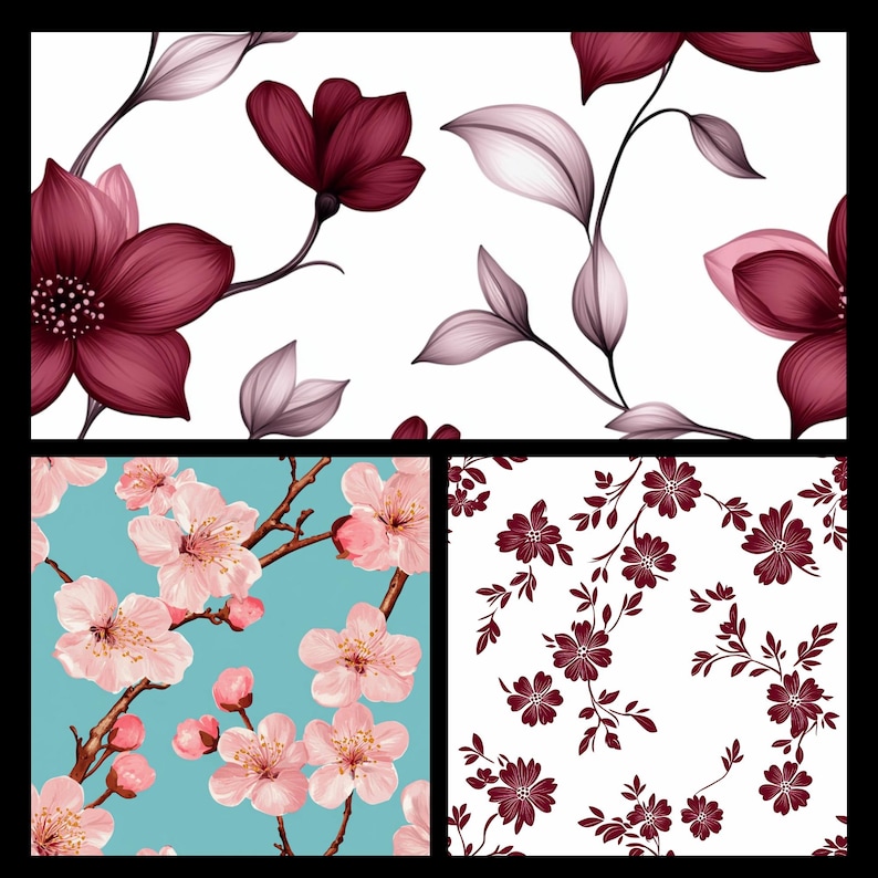 Watercolor Floral Digital Paper Set - Floral Seamless Pattern - Digital ...