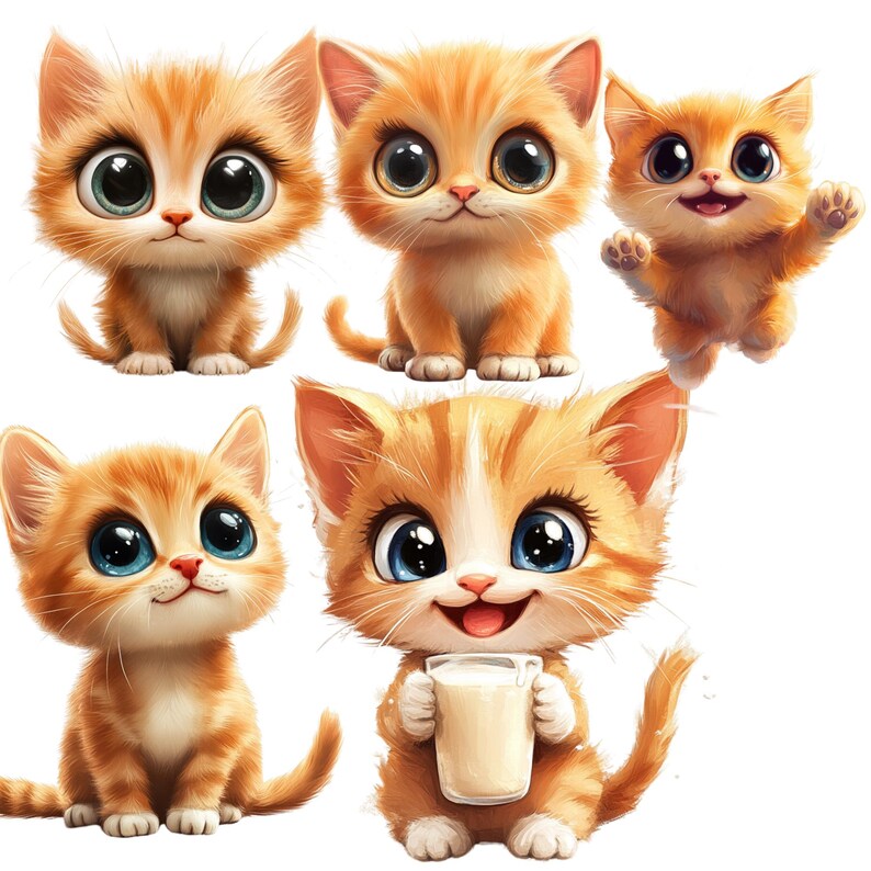Cute Ginger CAT Clipart Bundle, Cute Cat PNG, Kitten Graphics, Happy ...