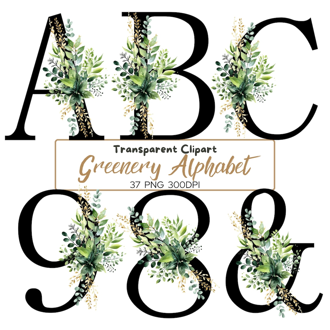 37 PNG, GREENERY Alphabet, Letters and Numbers Bundle Card Clipart ...