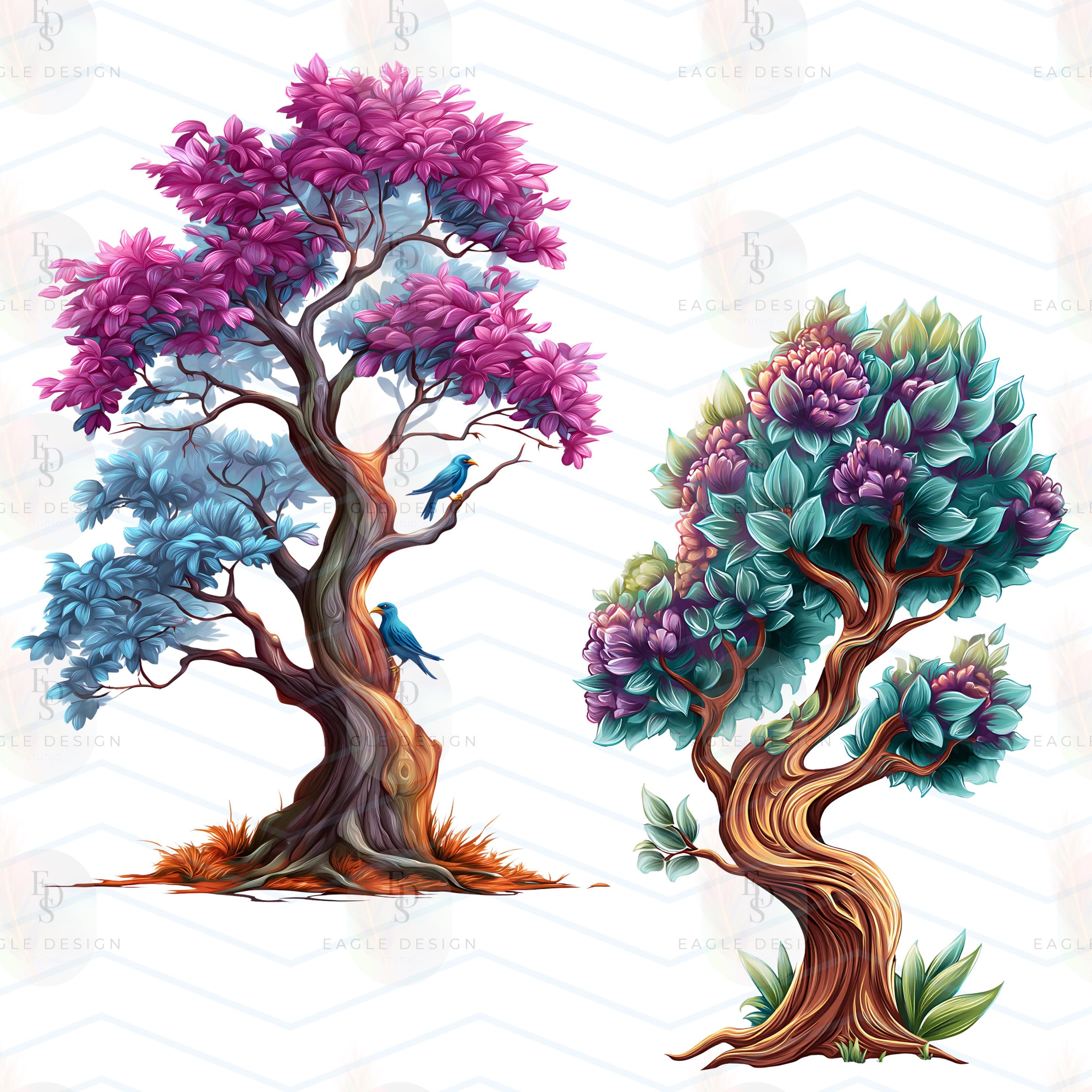 Enchanted Tree Clipart Bundle: Fantasy Forest PNG Images (digital ...