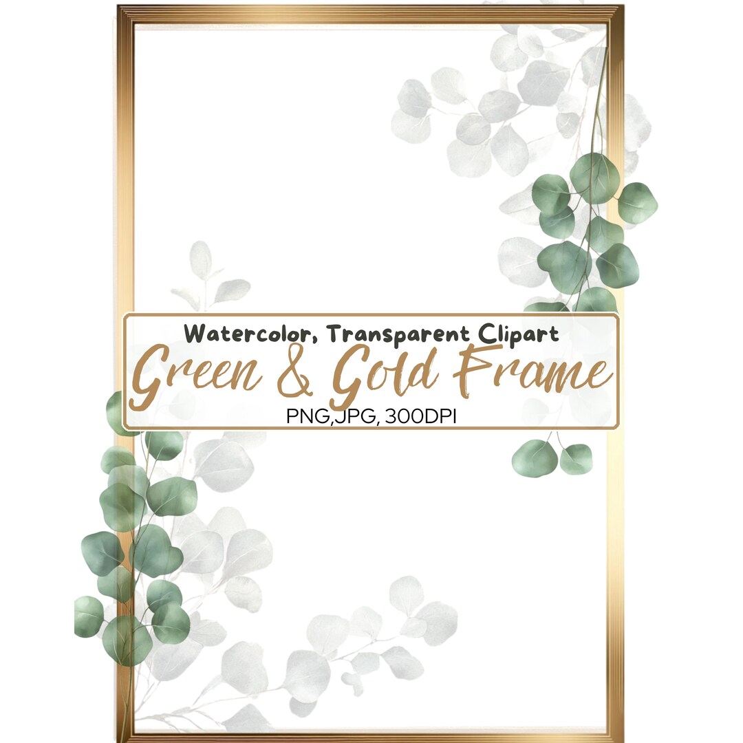 Eucalyptus Gold Frame Clipart: Wedding Invitation Border (PNG, JPG ...