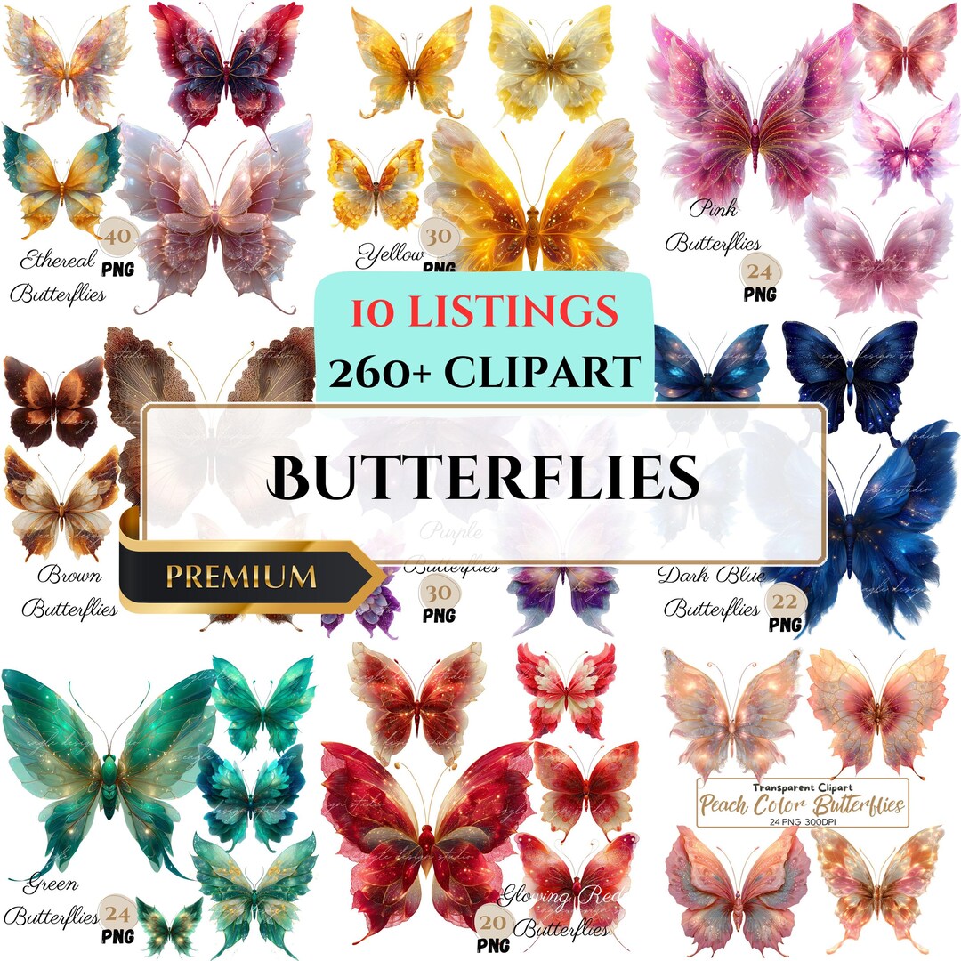 260+ PNG Butterfly Clipart Mega Bundle, Watercolor Butterflies Clip ...
