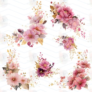30 PNG PINK Gold Watercolor Corner Border FLOWERS Clip Arts, Pastel ...
