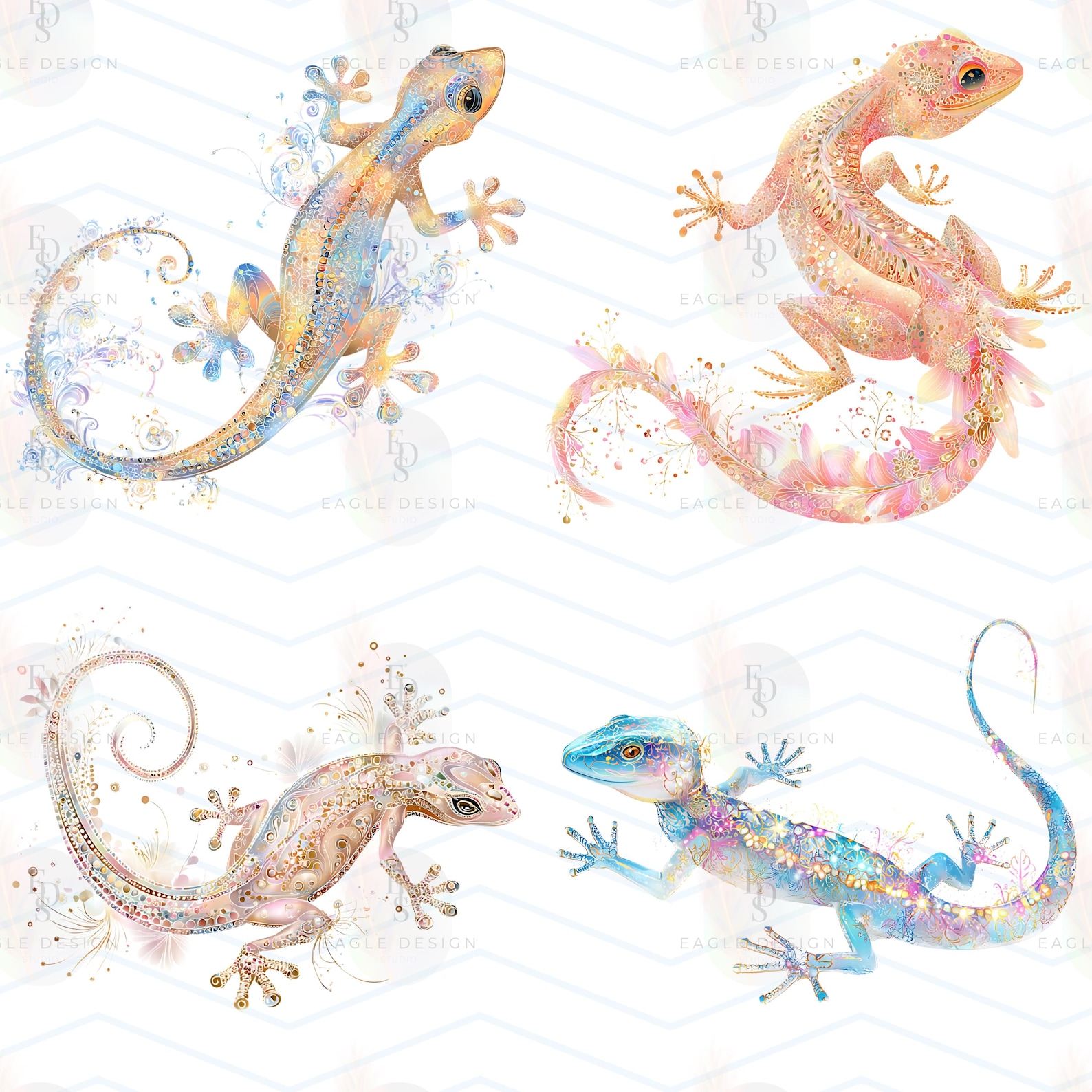 Fantasy Lizard Clipart Bundle, Glitter LIZARDS Clip Art PNG, Sparkling ...