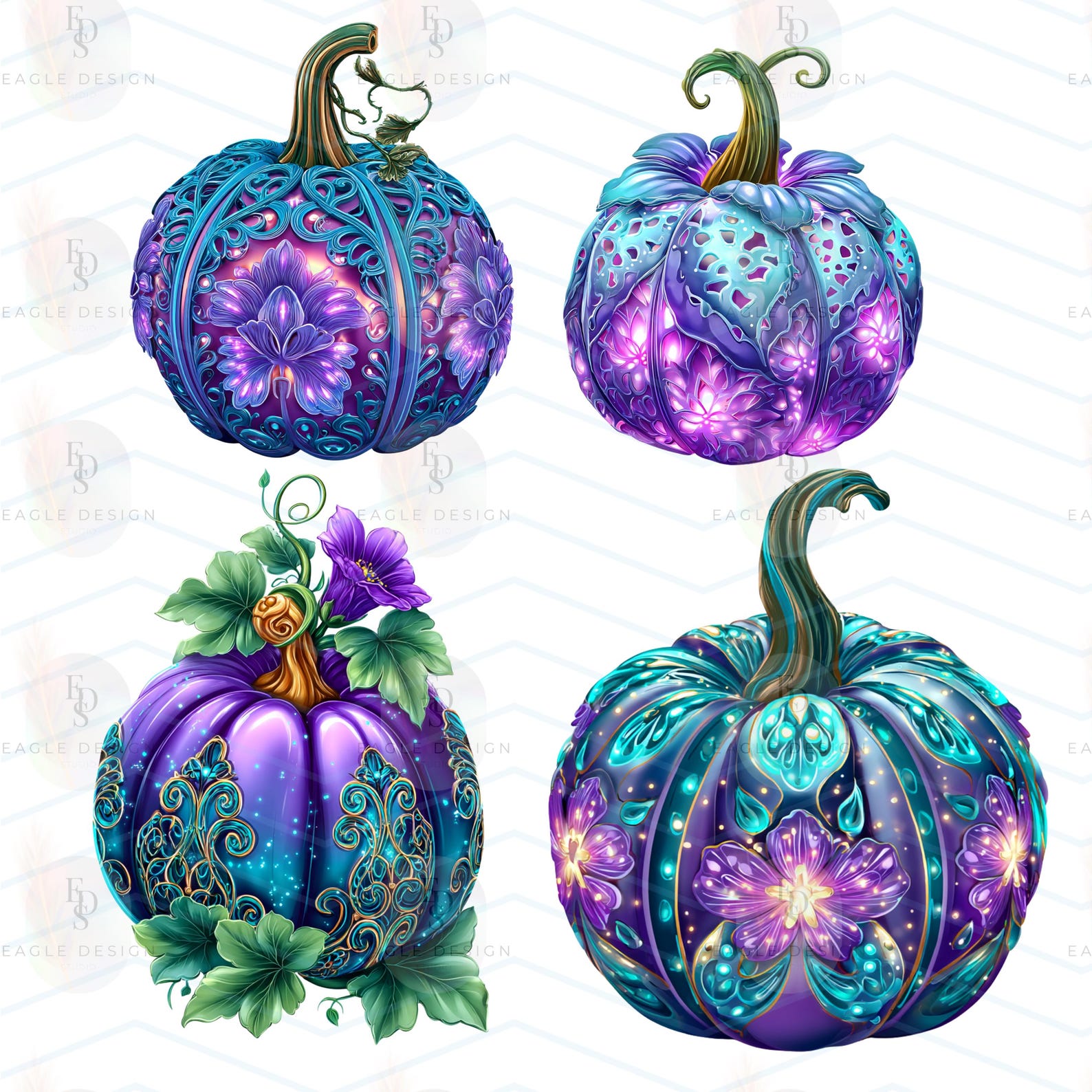 28 PNG Teal Purple Pumpkins Clipart | Fall Autumn Pumpkin Illustrations ...