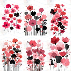 Red & Pink Watercolor Floral Clipart: Modern Flower PNG (digital ...