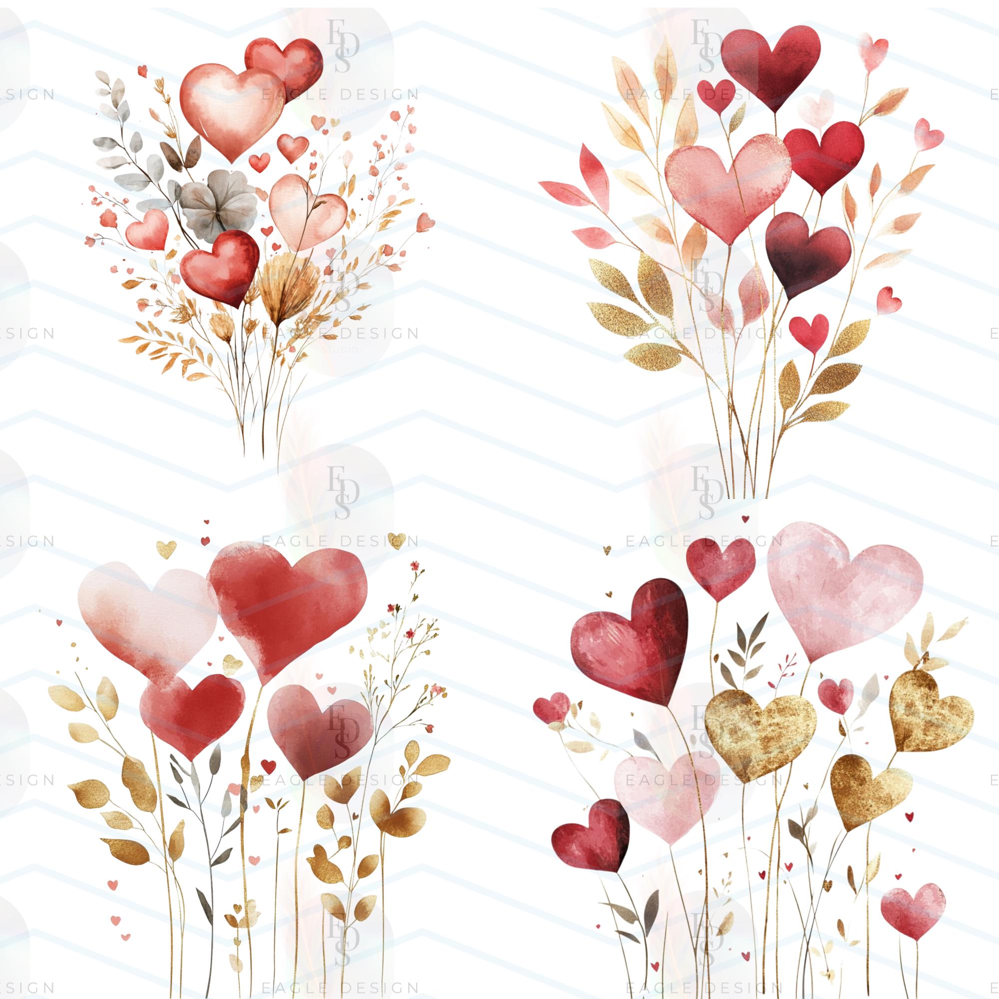 Watercolor Hearts Clipart: 32 PNG Valentine's Day Graphics (digital ...