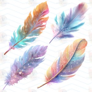 Sparkling Pastel Feather Clipart Bundle, 23 PNG Glitter Feathers ...