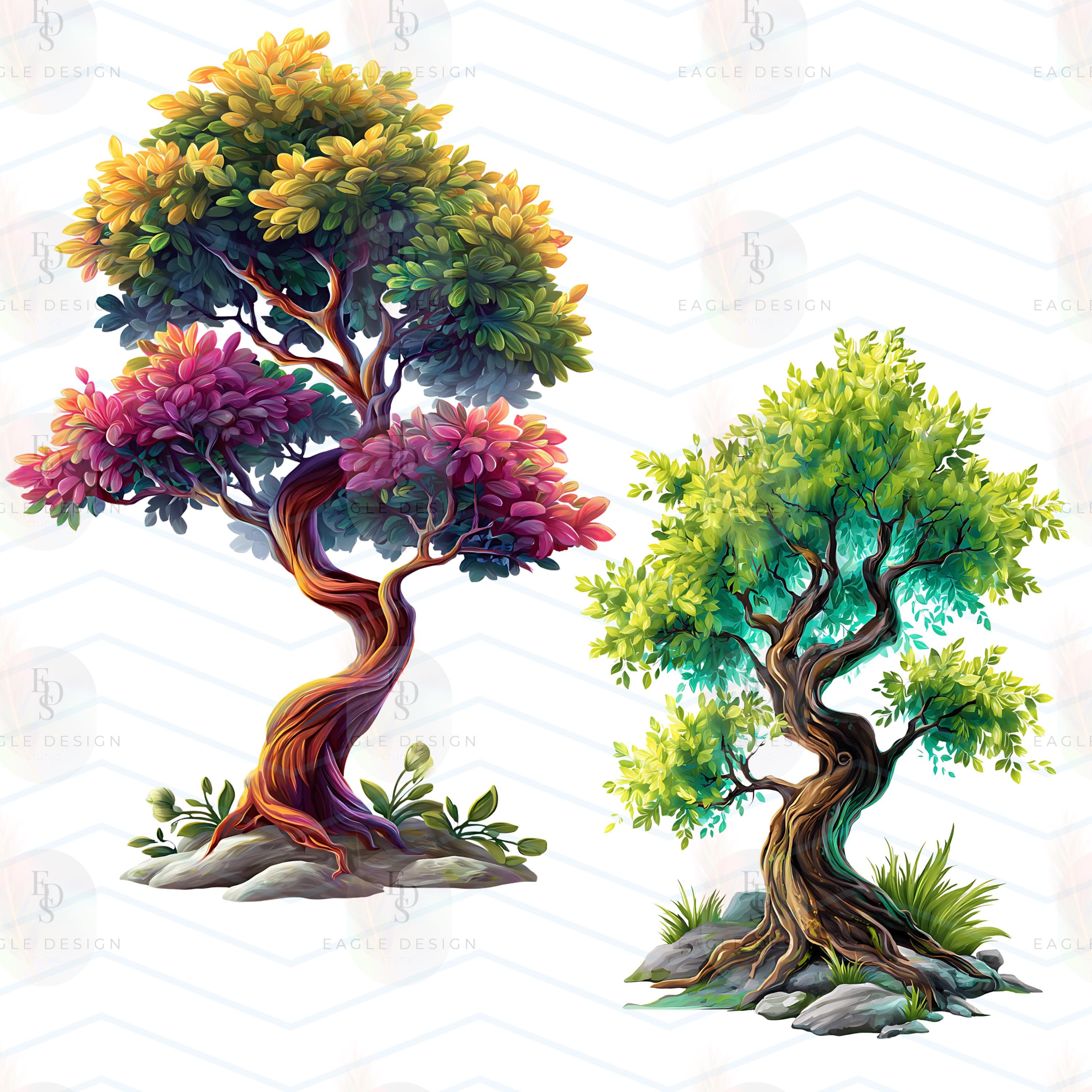 Enchanted Tree Clipart Bundle: Fantasy Forest PNG Images (digital ...