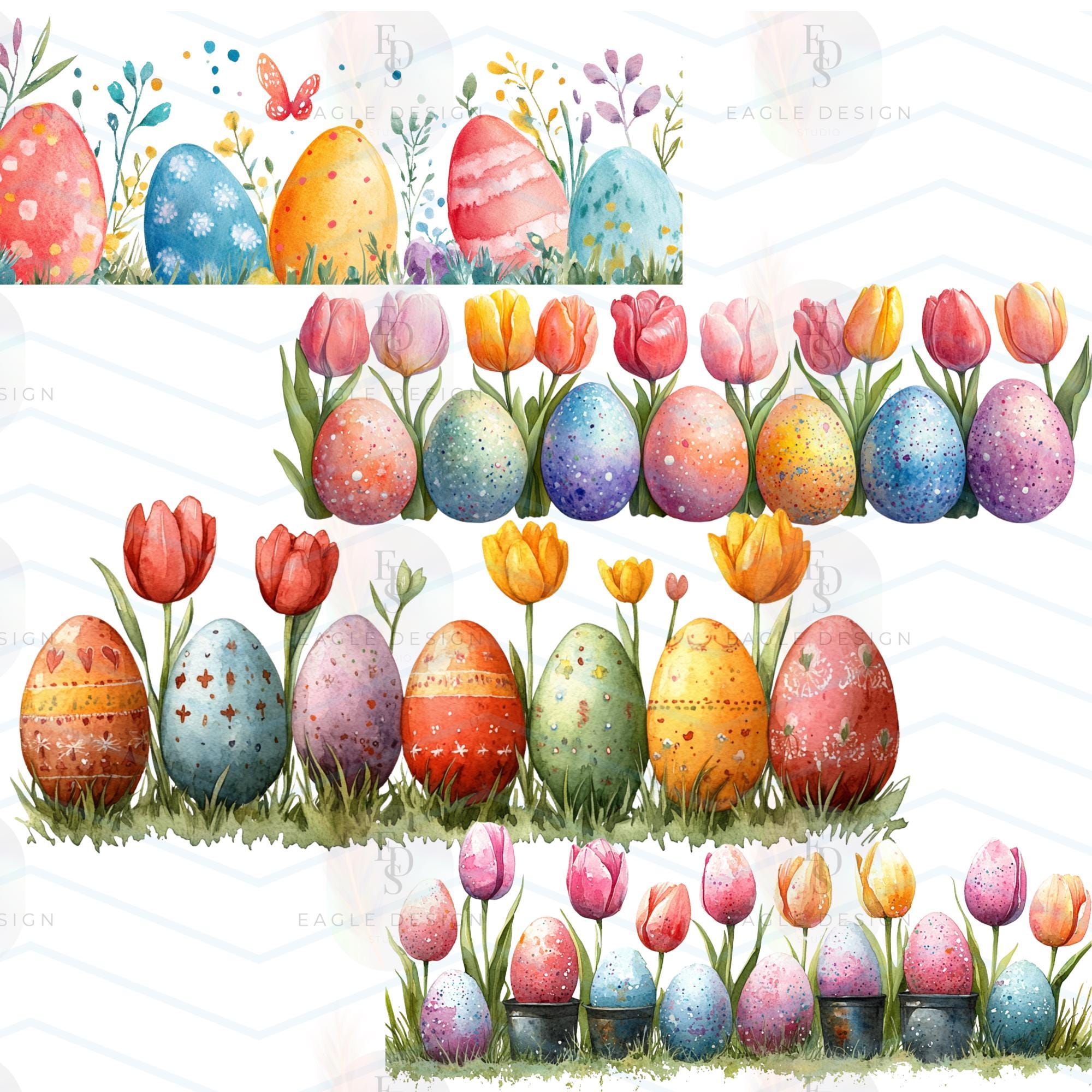32 PNG Easter BORDER Clipart – Spring Floral Bunny Chicken Borders With ...