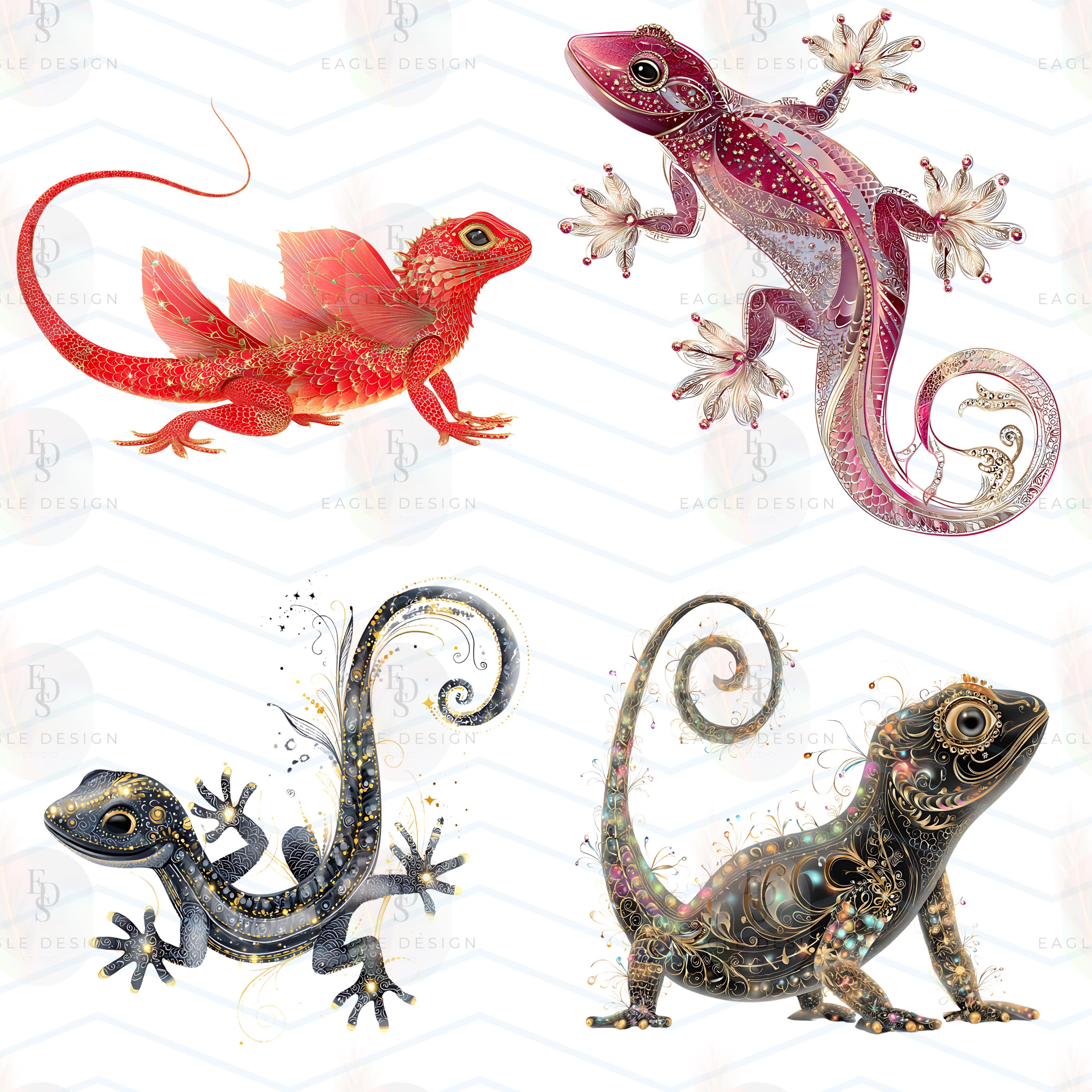 Fantasy Lizard Clipart Bundle, Glitter LIZARDS Clip Art PNG, Sparkling ...