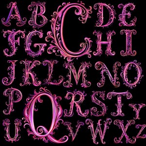 26 PNG, GLOW Alphabet Letters Bundle Card Clipart, English Alphabet ...
