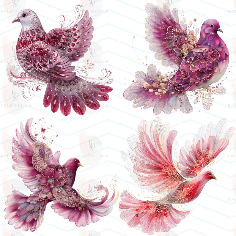 Sparkling Dove Clipart Bundle: Fantasy Bird Illustrations (PNG Digital ...