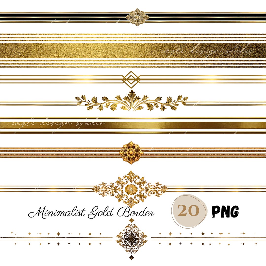 20 Gold Border Clipart PNG | Minimalist Dividers | Elegant Gold Line ...