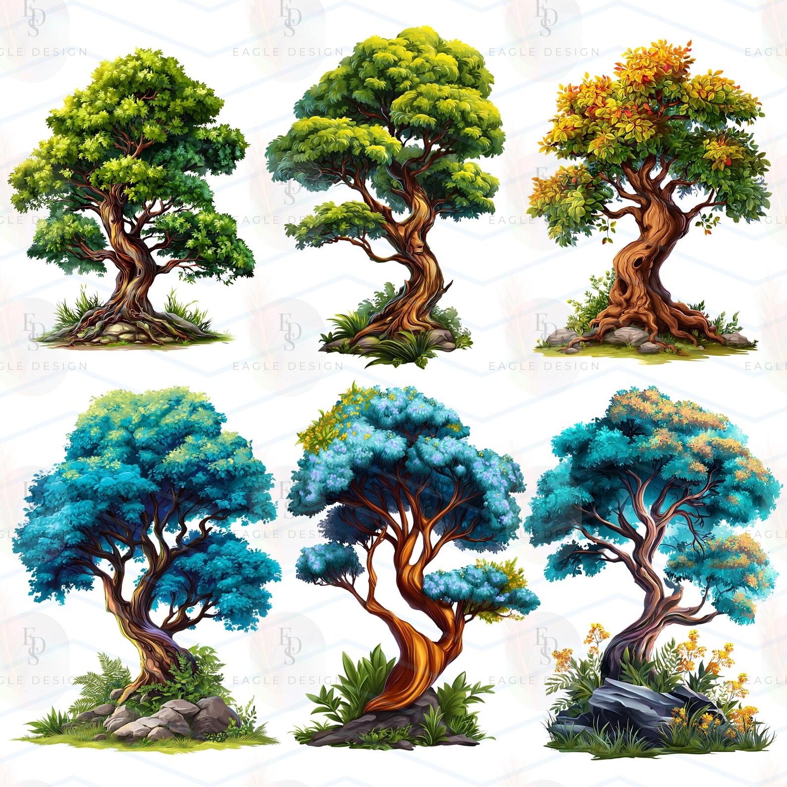 Enchanted Tree Clipart Bundle: Fantasy Forest PNG Images (digital ...