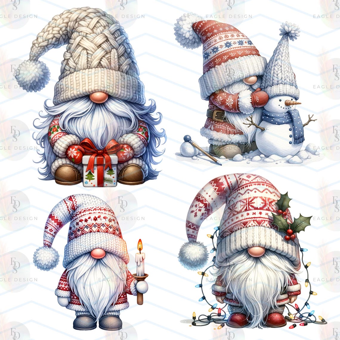 Watercolor Christmas Gnomes Clipart Set: Holiday PNG Files (digital ...