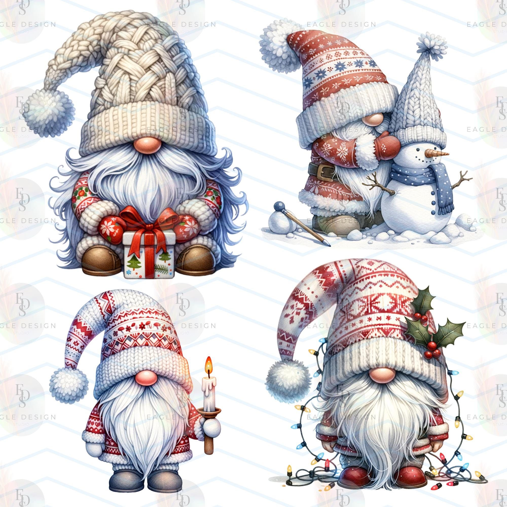 Watercolor Christmas Gnomes Clipart Set: Holiday PNG Files (digital ...