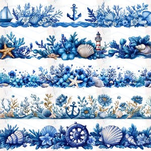 30 PNG Blue Nautical Borders Clipart, Seashell Ocean Anchor Lighthouse ...