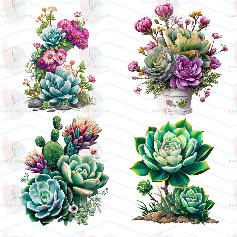 Watercolor Cactus Clipart Bundle: Succulent PNG Graphics (digital ...