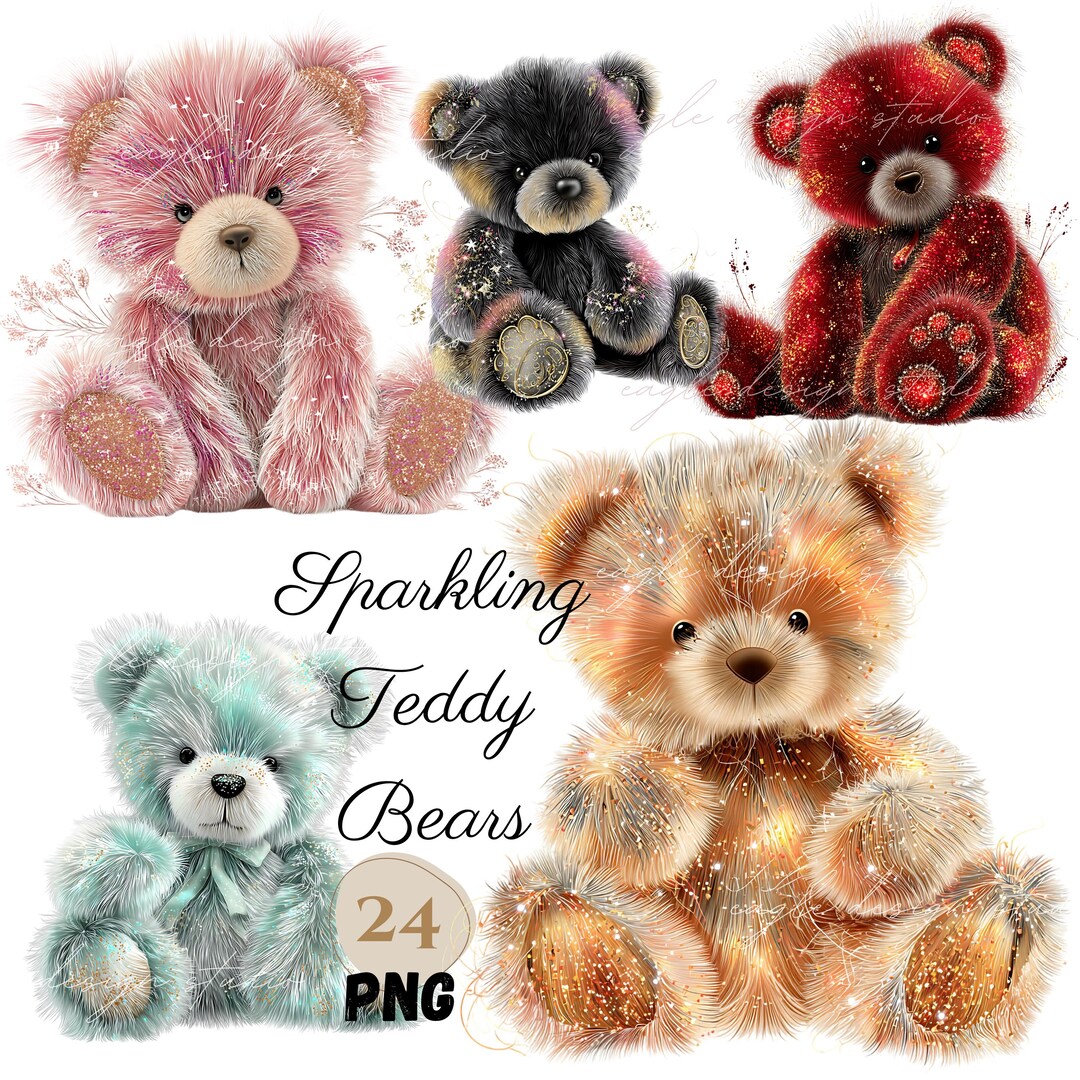 24 PNG Sparkling Teddy Bear Clipart Bundle | Fantasy Bear Illustrations ...