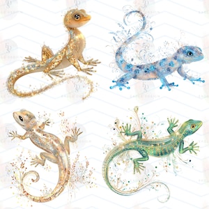 Fantasy Lizard Clipart Bundle, Glitter LIZARDS Clip Art PNG, Sparkling Whimsical Lizards, Cute ...