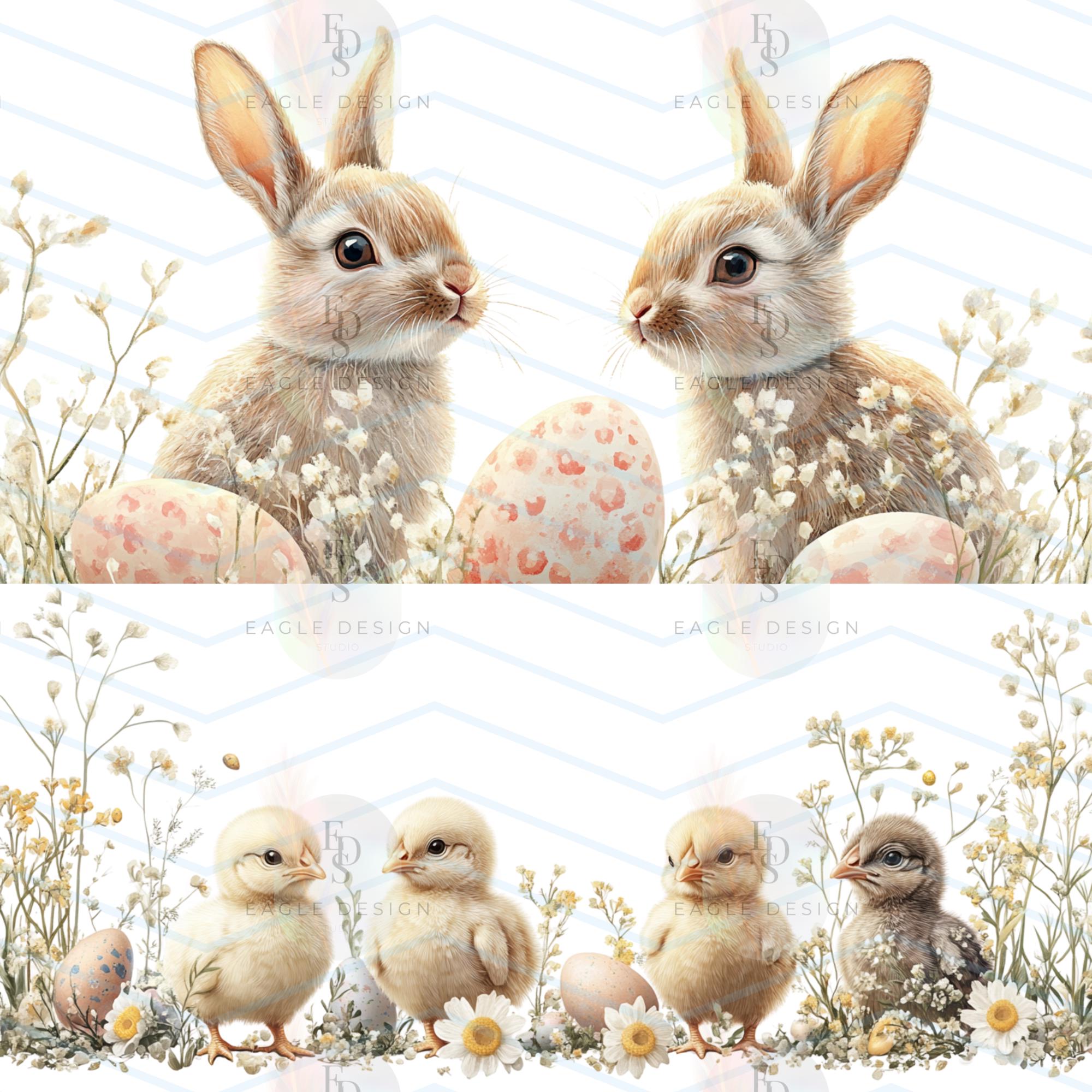 40 PNG Easter BORDER Clipart – Spring Floral Bunny Chicken Borders With ...