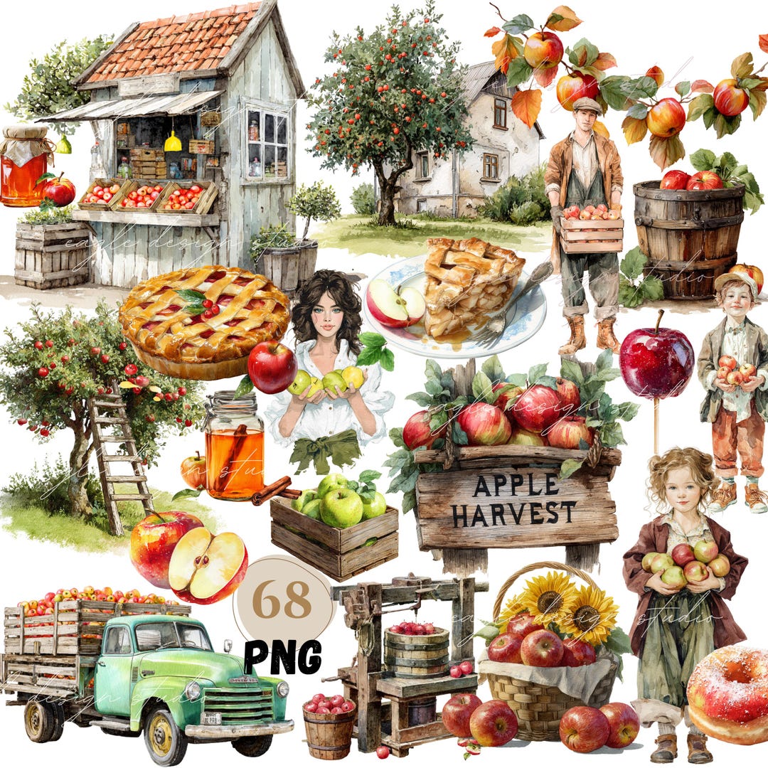 Apple Harvest Clipart Bundle: Watercolor Autumn Graphics (digital ...