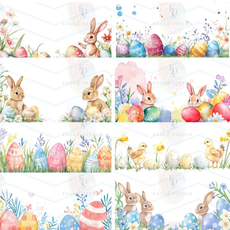 32 PNG Easter BORDER Clipart – Spring Floral Bunny Chicken Borders With ...