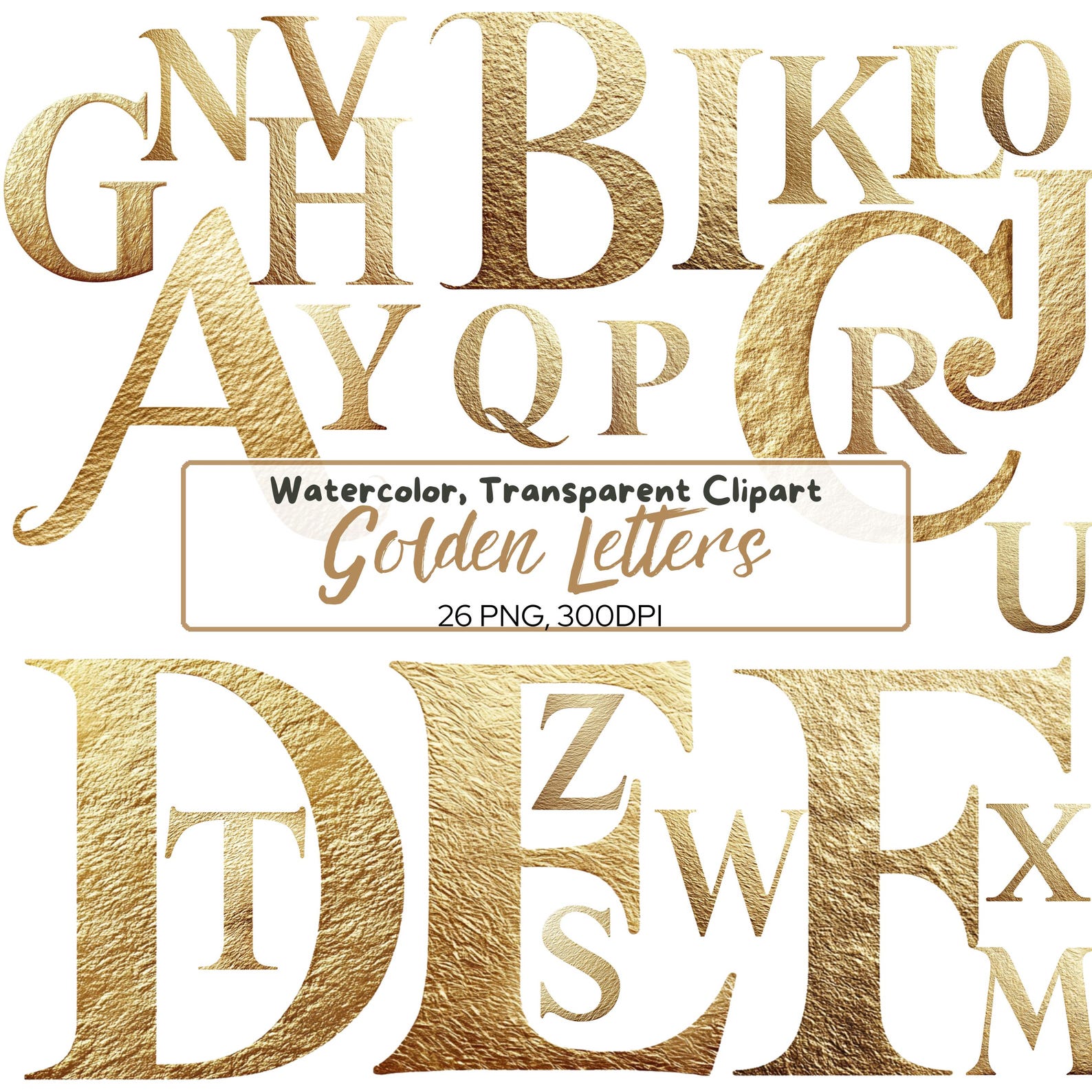 26 PNG, GOLD Alphabet Letters Bundle Card Clipart, English Alphabet ...
