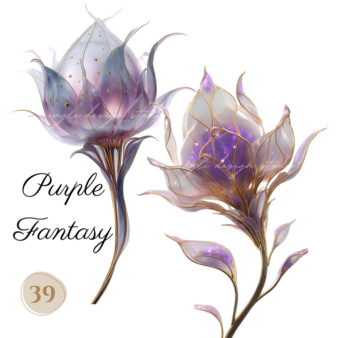 39 PNG PURPLE Fantasy FLOWERS Clip Arts Abstract (300 Dpi, Commercial Use, Bundle, Digital ...