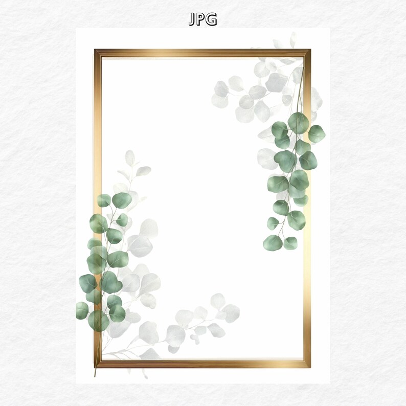 Eucalyptus Gold Frame Clipart: Wedding Invitation Border (PNG, JPG ...
