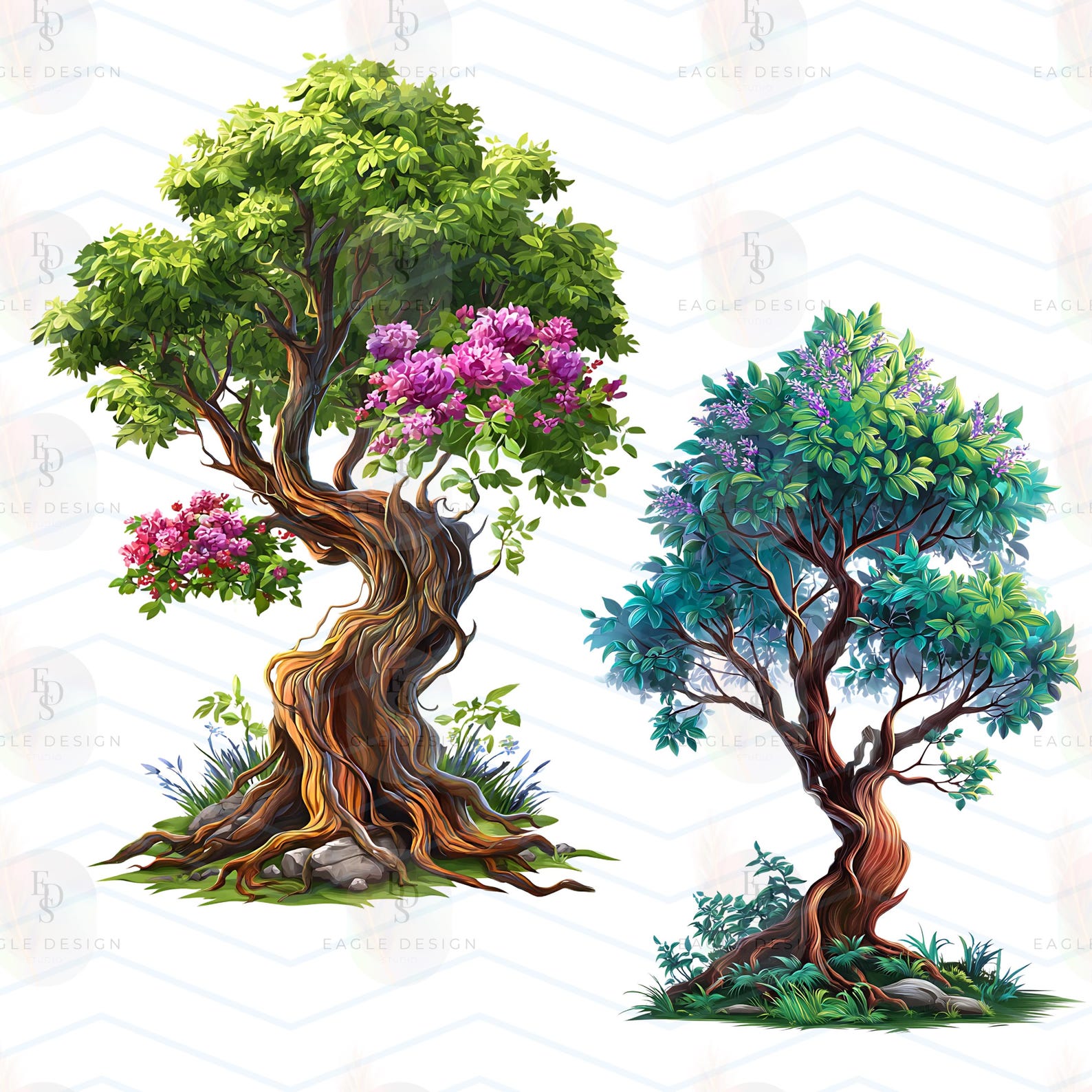 Enchanted Tree Clipart Bundle: Fantasy Forest PNG Images (digital ...
