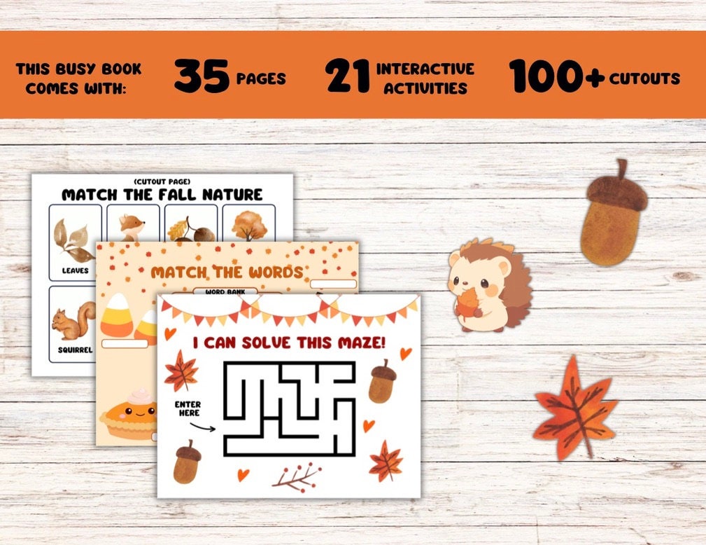 Toddler Fall Busy Book Printable Interactive Activities With Cutouts - Etsy