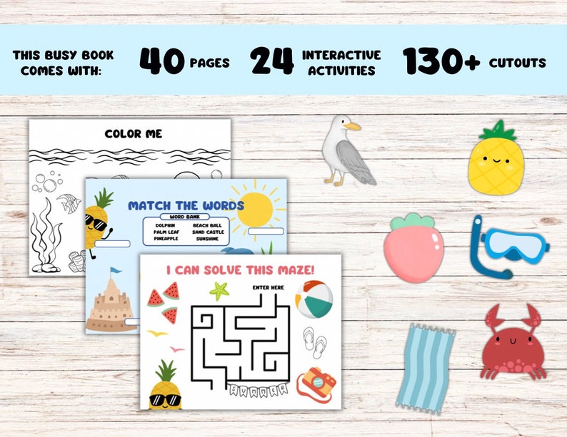 Toddler Summer Busy Book Printable Interactive Activities With Cutouts ...