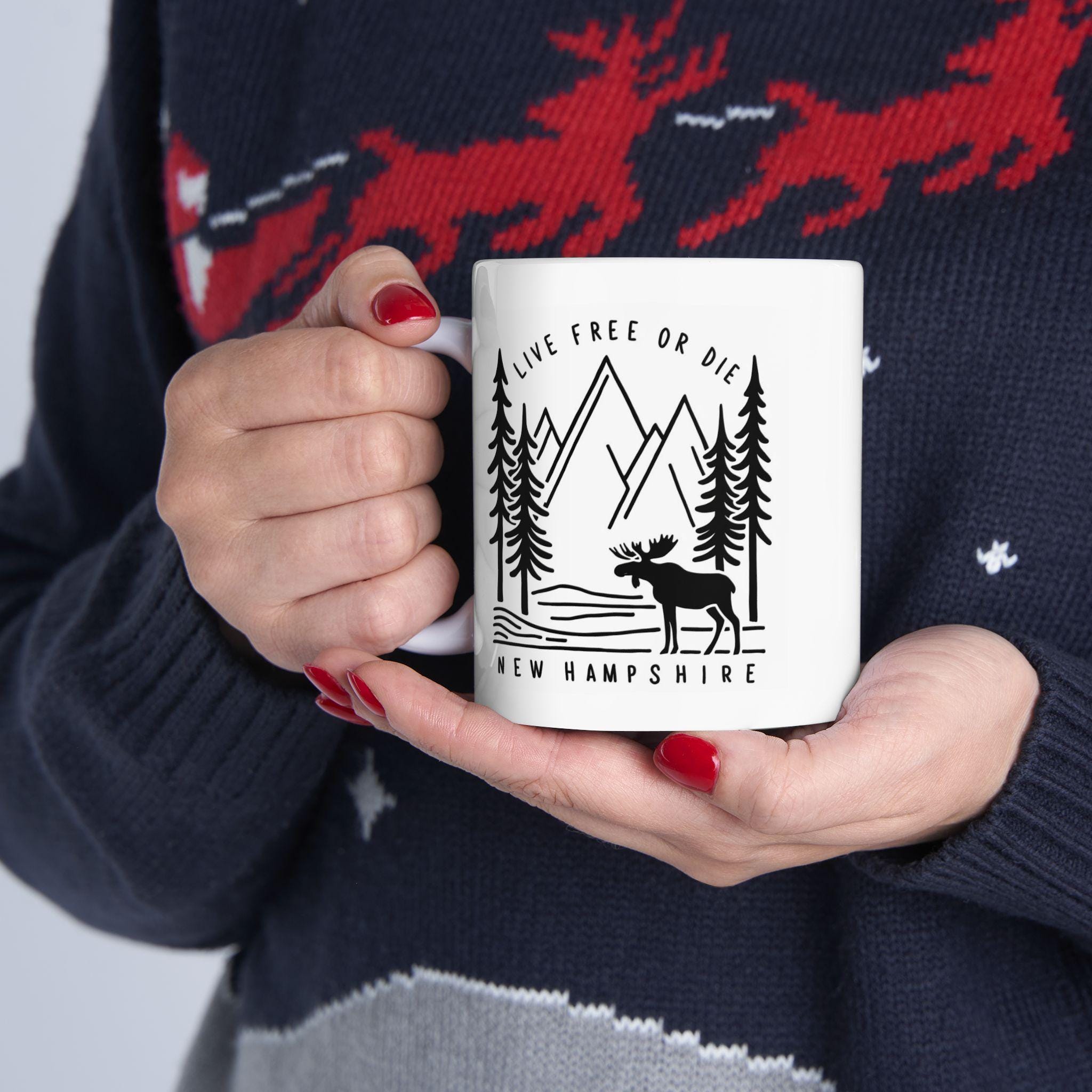 New Hampshire - Live Free or Die Mug, Moose Decor, State Motto Art ...