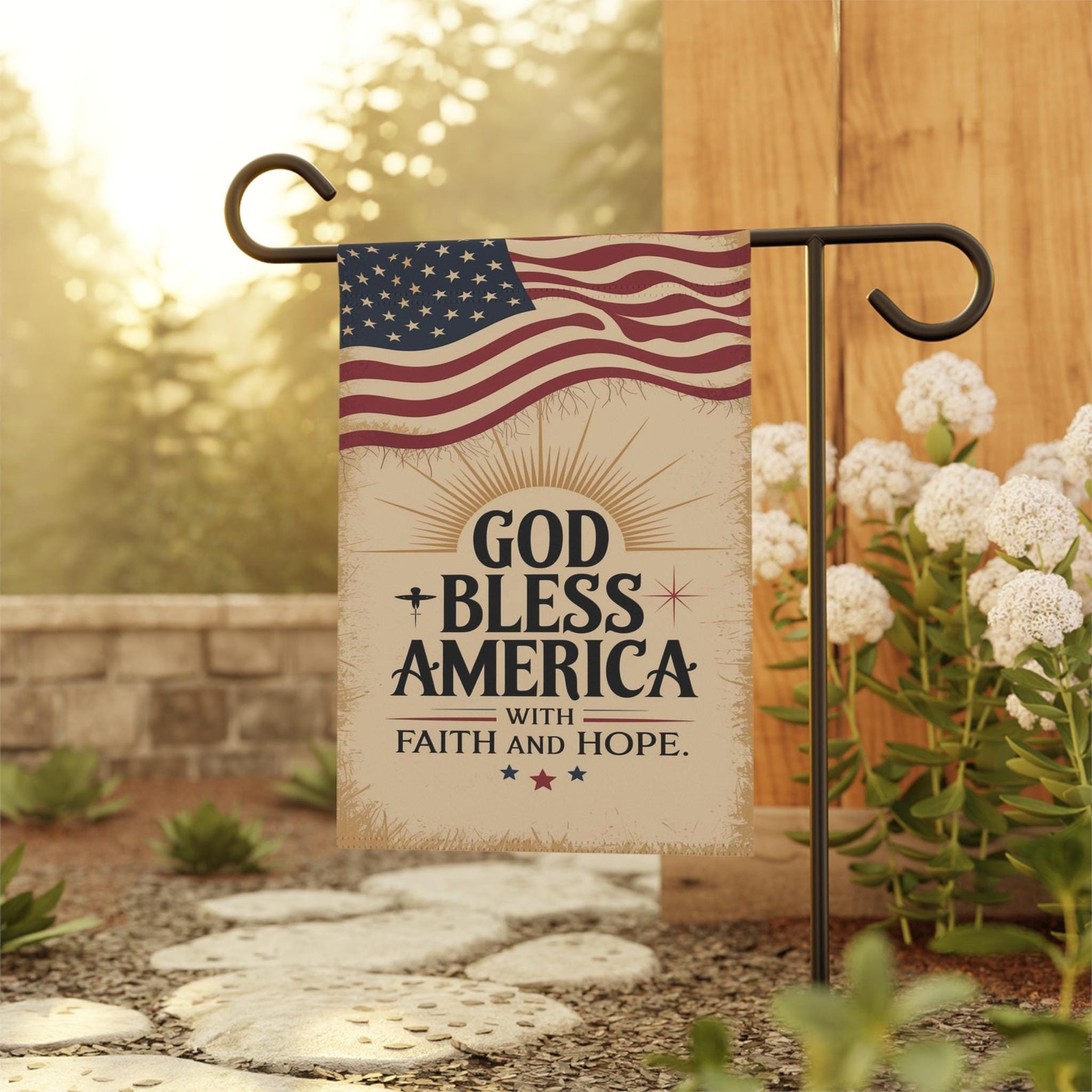 God Bless America Banner Garden Flag, American Heartland Lawn Flag ...